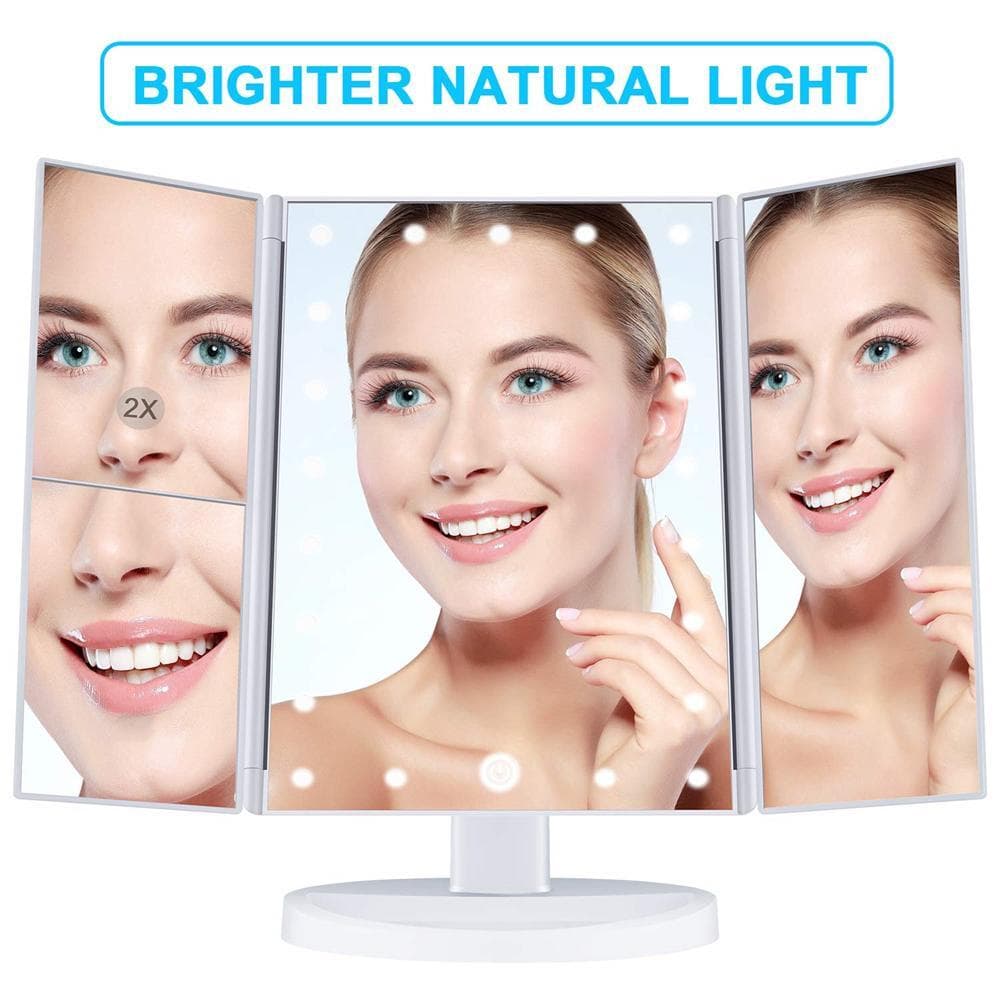 Makeup spejl med belysning og tre vinkler Hvid | Elgiganten | Elgiganten