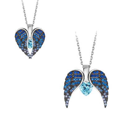 Halskæde hjerte med vinger Blå | Elgiganten