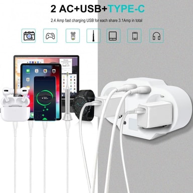 2-vejs vægstik stikkontakt med USB og USB-C Hvid | Elgiganten