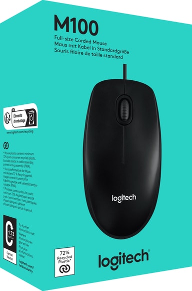 Logitech M100 mus med ledning (sort) | Elgiganten | Elgiganten