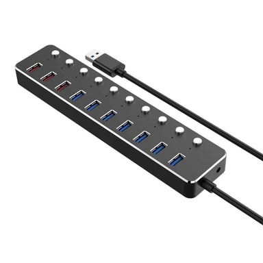 NÖRDIC 10-ports USB 3.0 hub 7 porte til data 5 Gbps 3 porte til ...