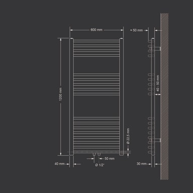 Radiator håndklæderadiator håndklæde varmer håndklæde varmer 600 x 1200 ...