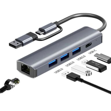 NÖrdic Usb Hub Usb C Eller A Til 3xusb A 3 0 1xusb C 5gbps 1xrj45 Giga