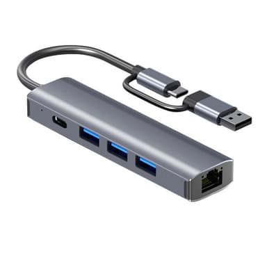 NÖrdic Usb Hub Usb C Eller A Til 3xusb A 3 0 1xusb C 5gbps 1xrj45 Giga