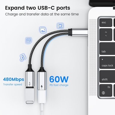 USB-C han til dobbelt USB-C hun splitter kabel hurtig opladning ...