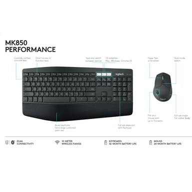 Logitech MK850 Performance trådløs tastatur og mus | Elgiganten